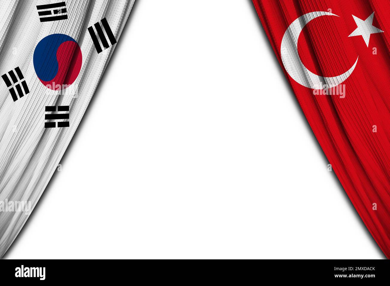 Flag of South Korea and Turkey against white background. 3d ...