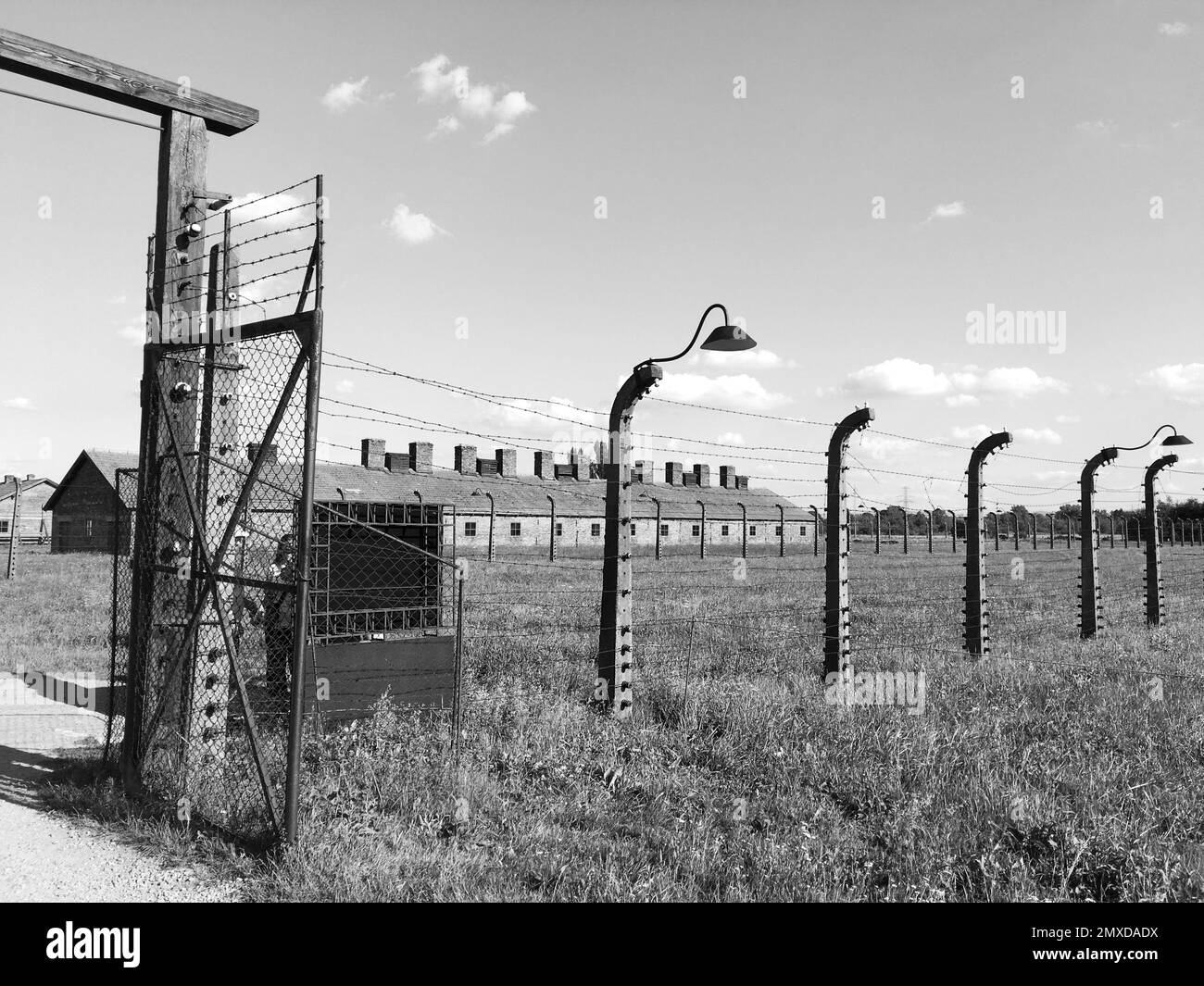 A greyscale of KL Auschwitz, the German Nazi concentration camp and ...