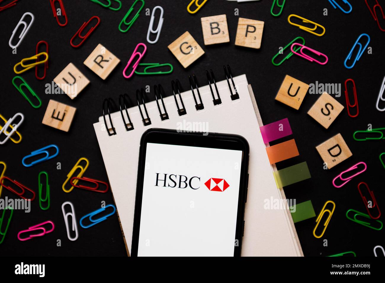 Poland. 23rd Jan, 2023. In this photo illustration, a HSBC logo seen ...