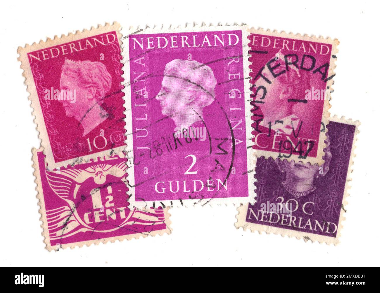 Vintage postage stamps from the Netherlands on a white background Stock ...