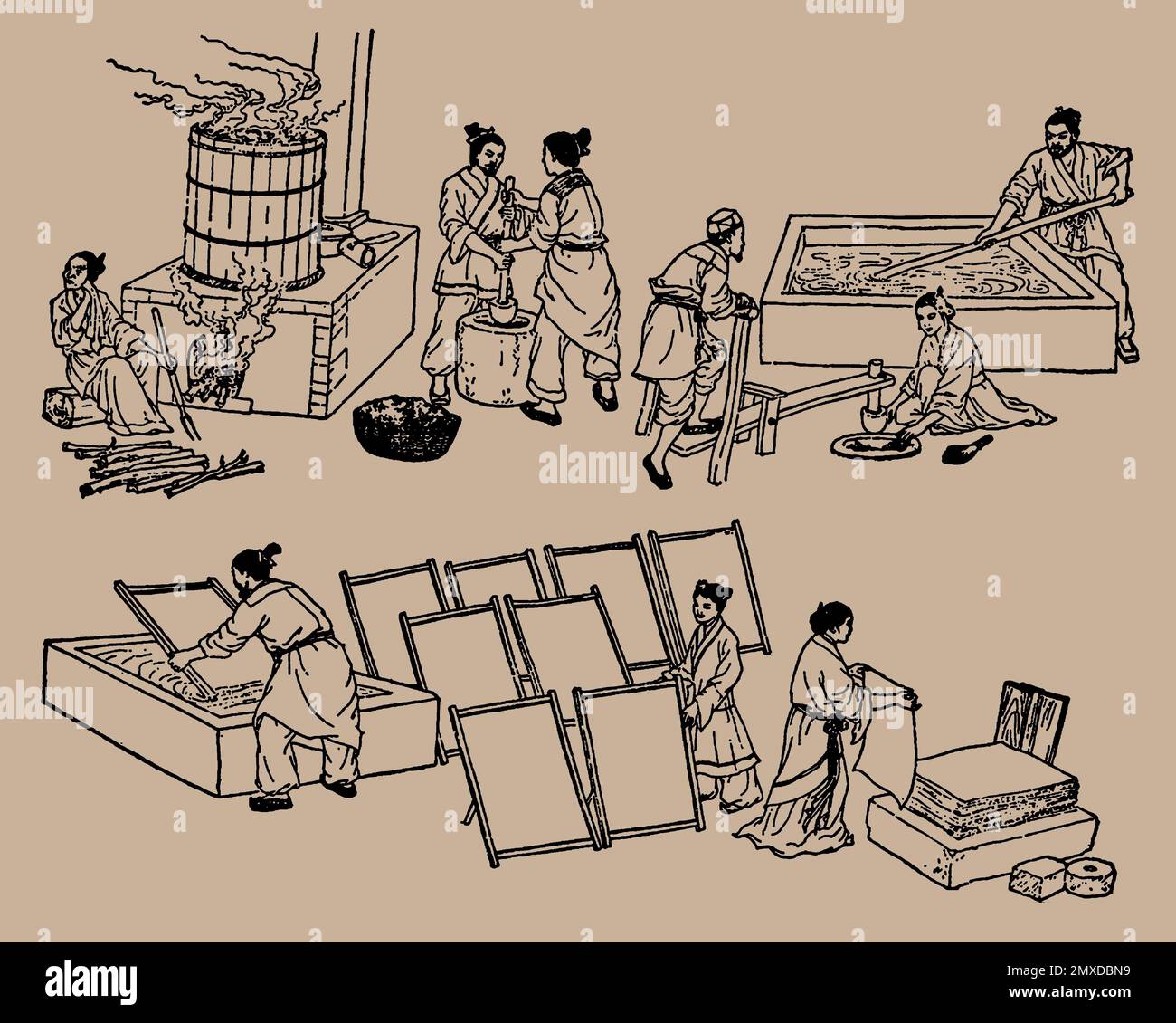 Papermaking during Eastern Han dynasty in China. Museum: PRIVATE ...