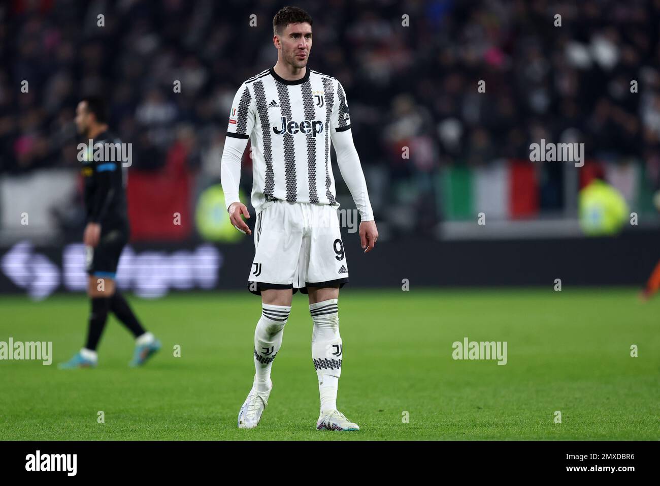 Dusan Vlahovic of Juventus Fc looks on during the Coppa Italia quarter ...