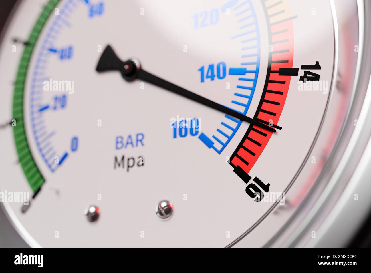 3d illustration , close up of a round barometer with markings up to 160 ...