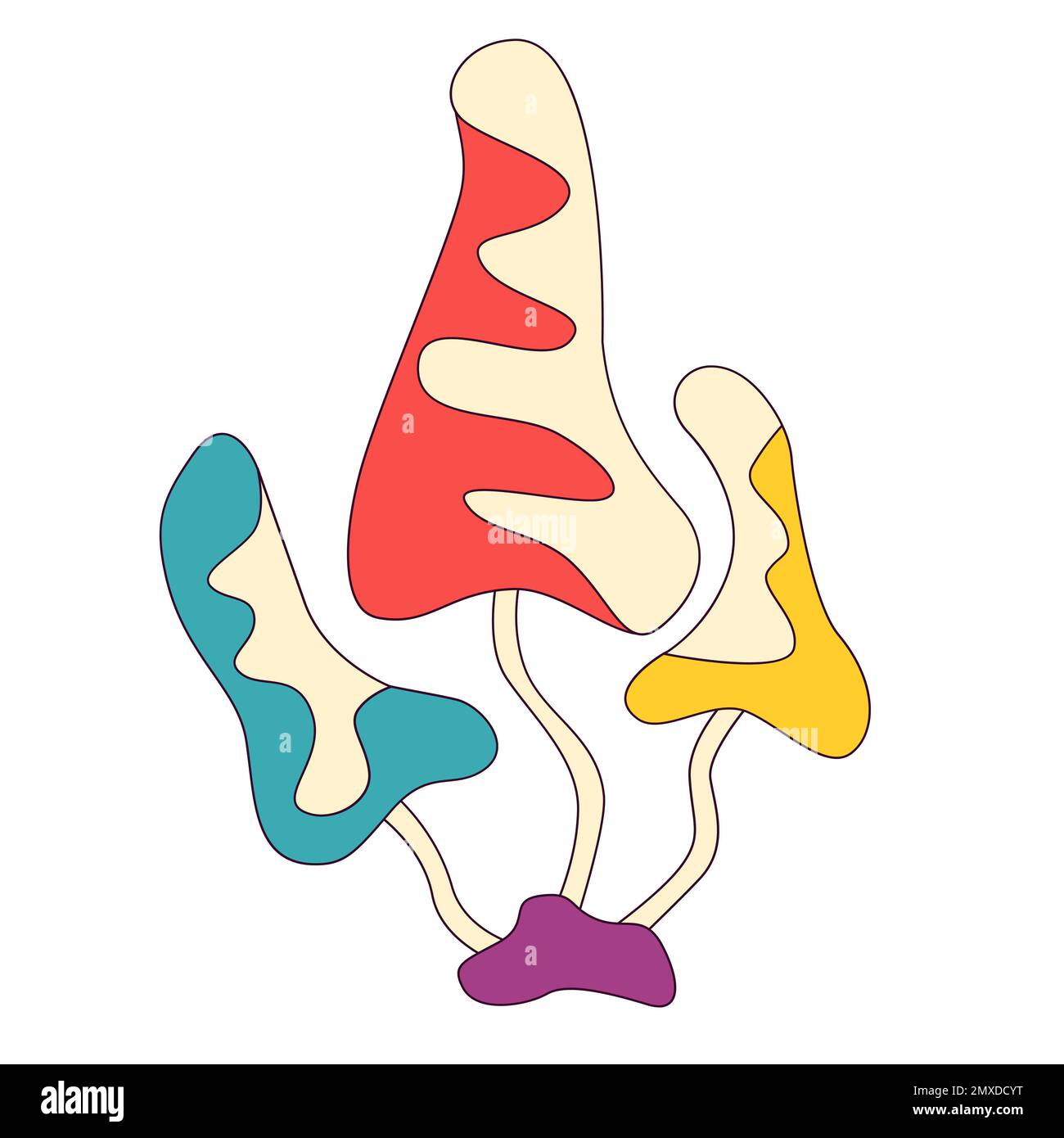 1970 magic mushrooms mycelium icon. Psychedelic trippy fungus retro ...