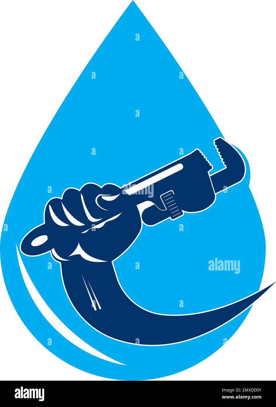 Wrench in hand and water tap repair and service plumbing symbol Stock ...