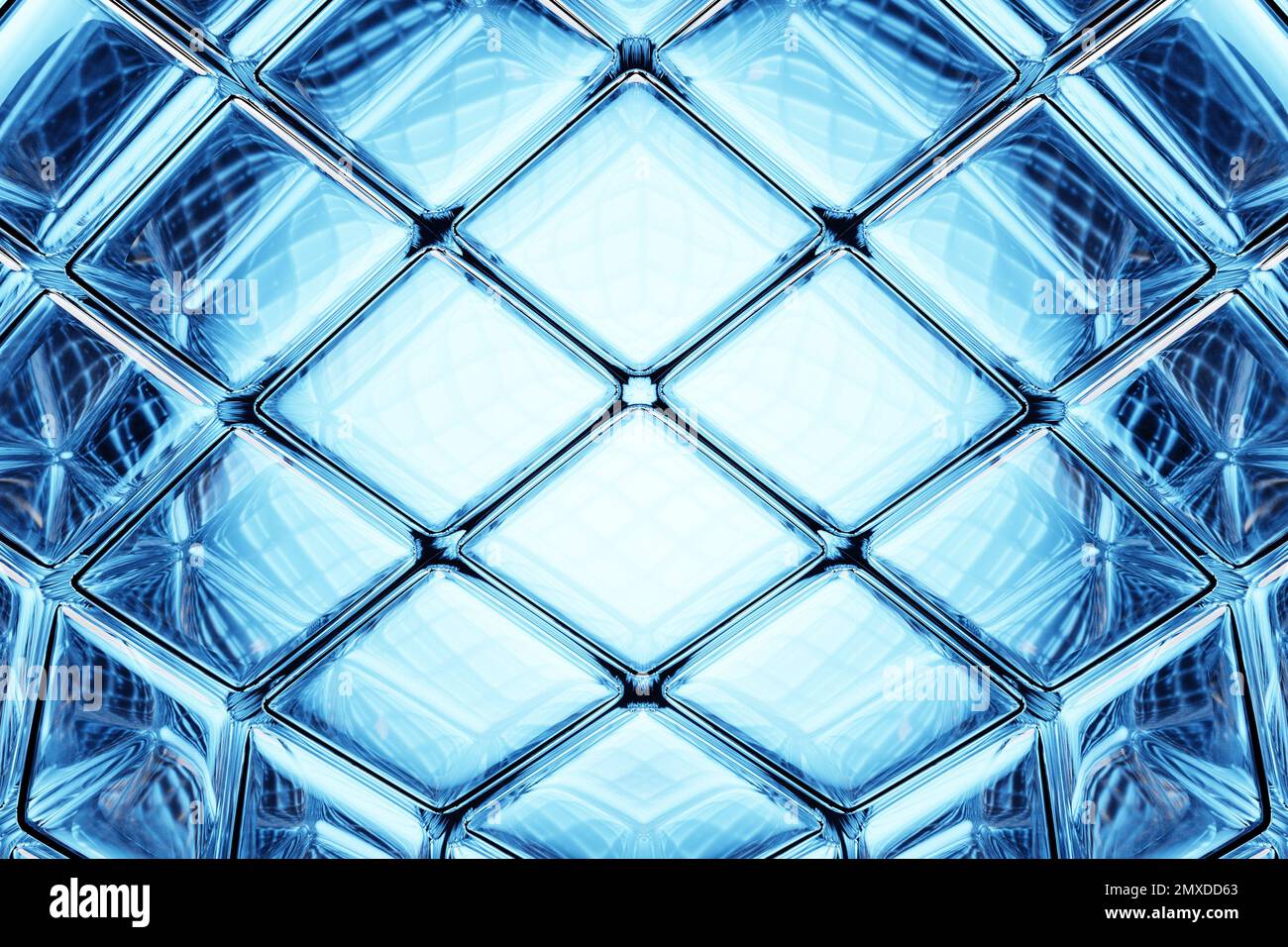 3D illustration of a transparent blue glass ball with many faces ...