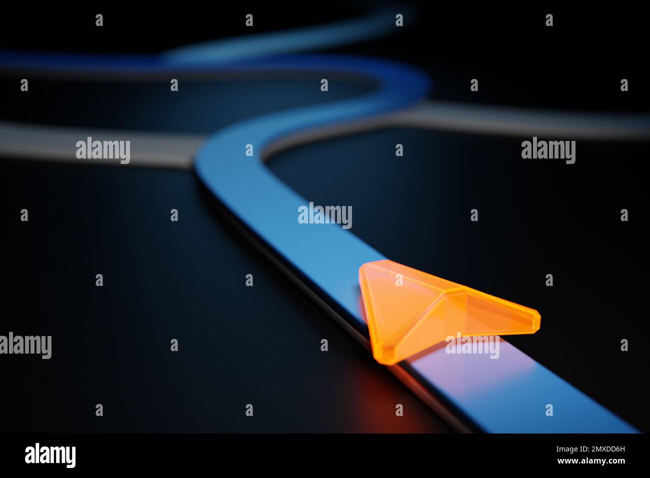 3d illustration of a directional trajectory icon with navigation neon ...