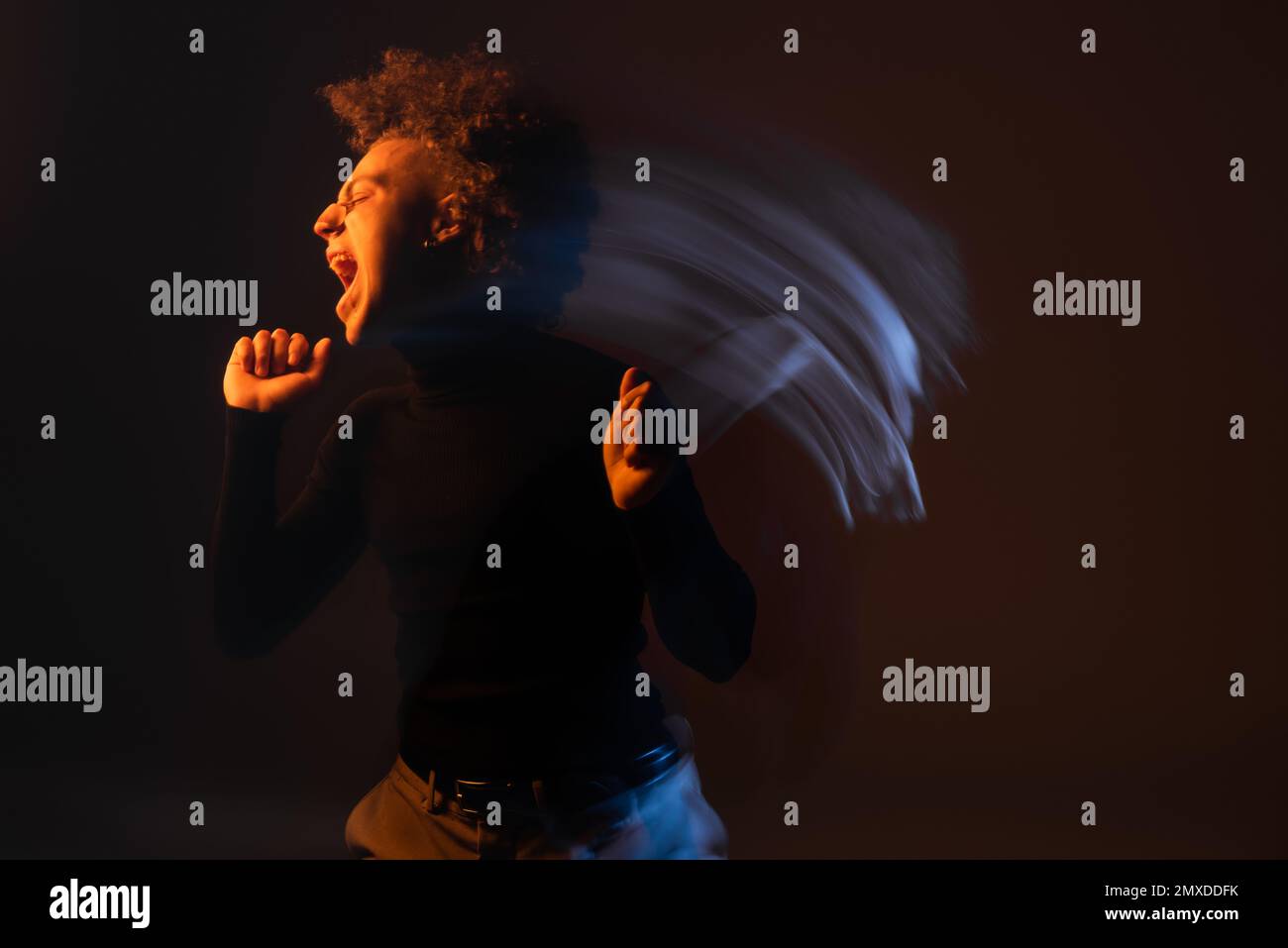 long exposure of angry and stressed african american man with bipolar ...