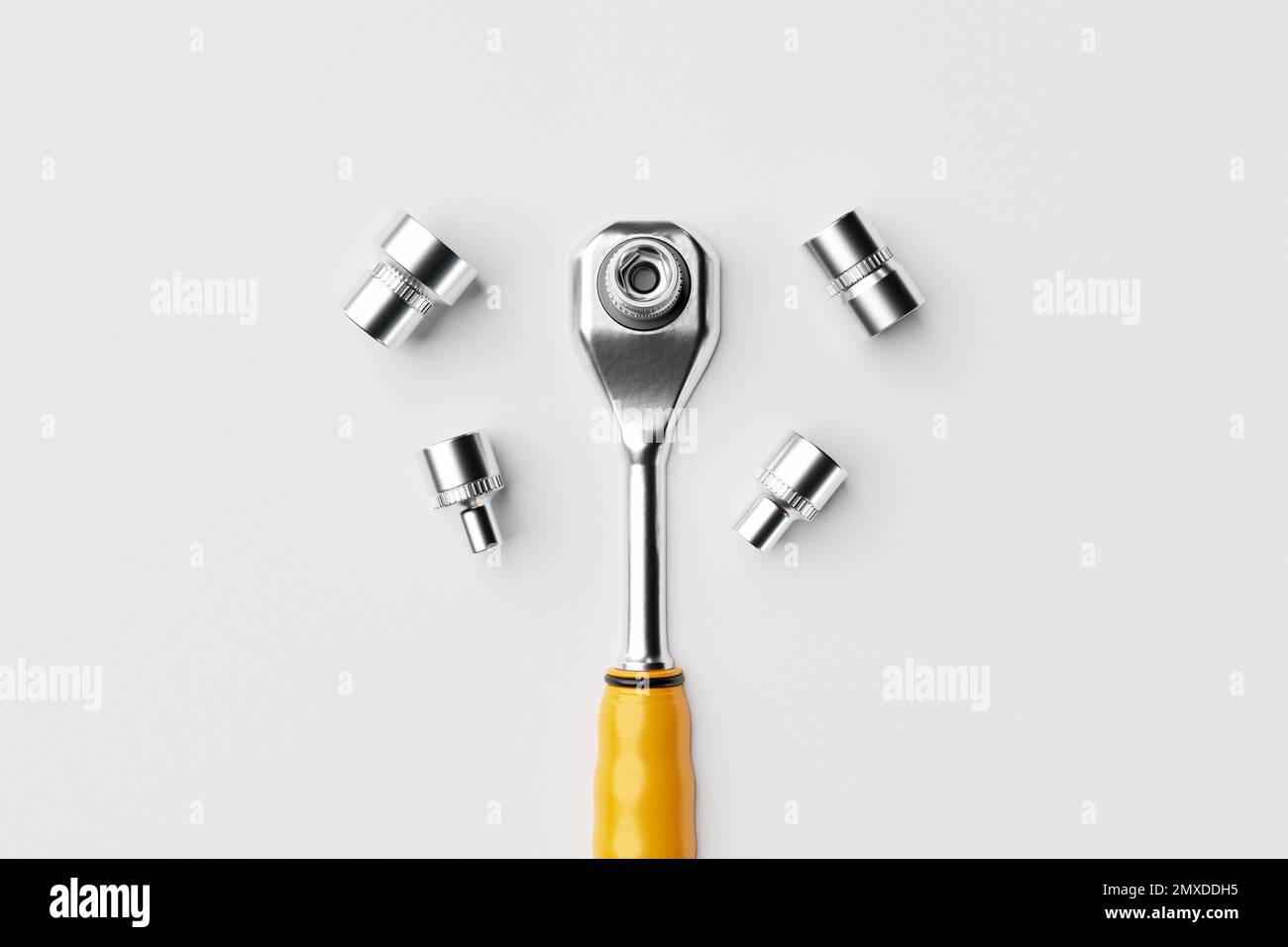 3D illustration of a ratchet wrench in cartoon style on a white ...