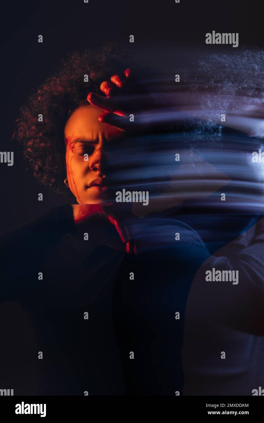 double exposure of depressed african american man with bipolar disorder ...