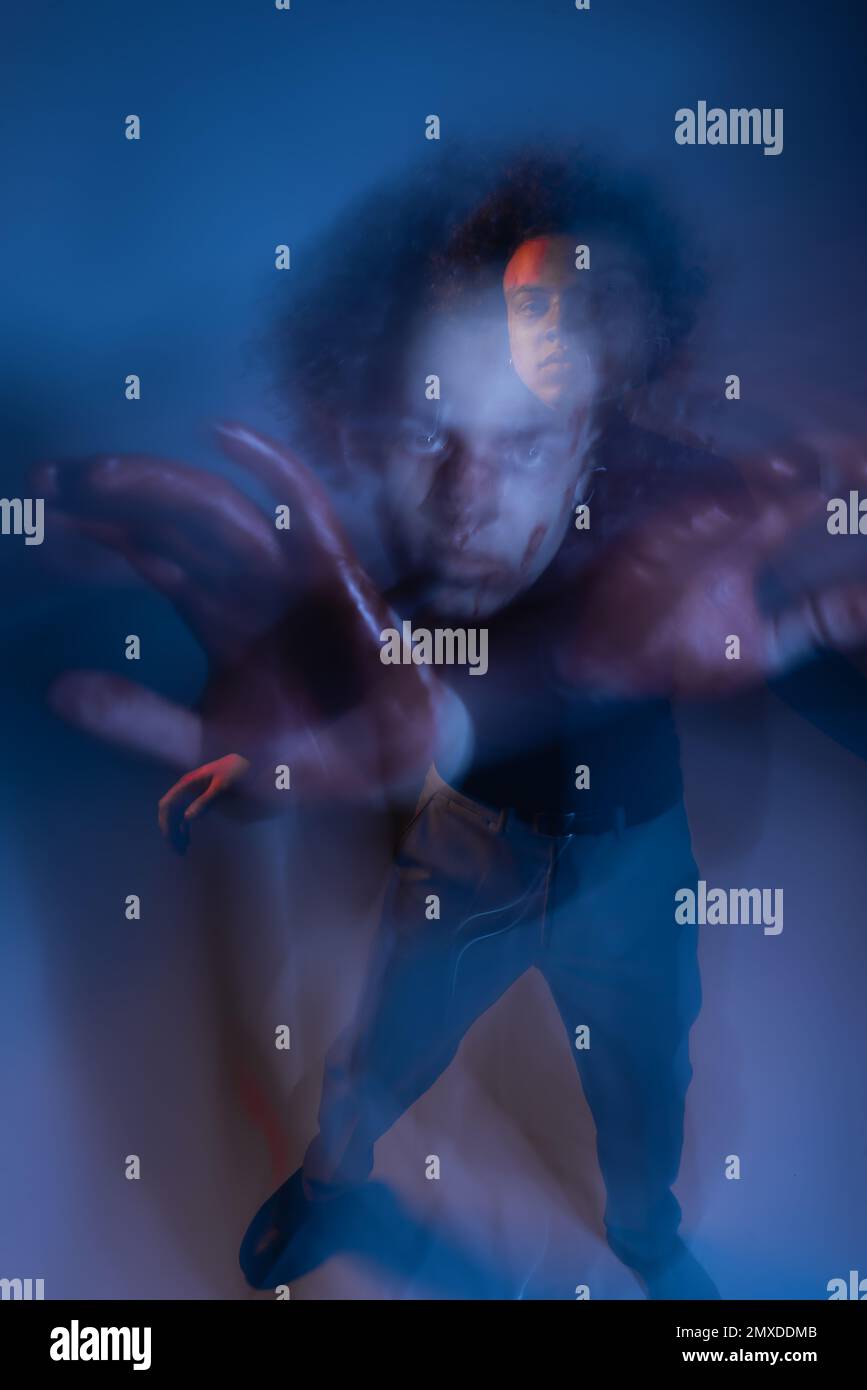 double exposure of wounded african american man with dissociative ...