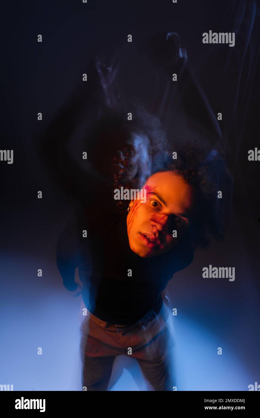 long exposure of wounded african american man with dissociative ...