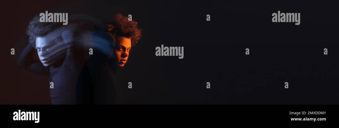 double exposure of injured and depressed african american man with ...