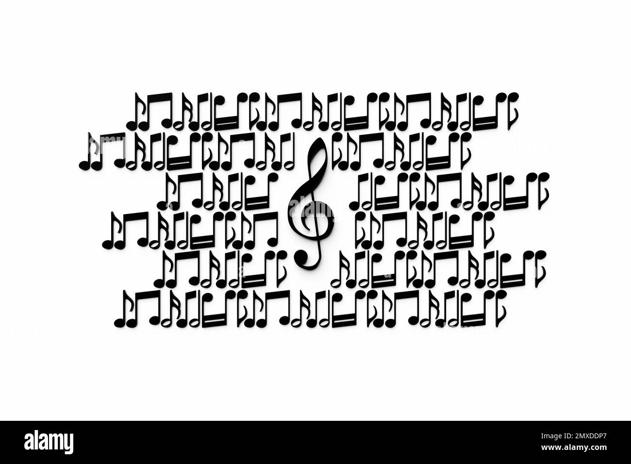 Treble clef and musical notes on a white background. Design. 3D ...