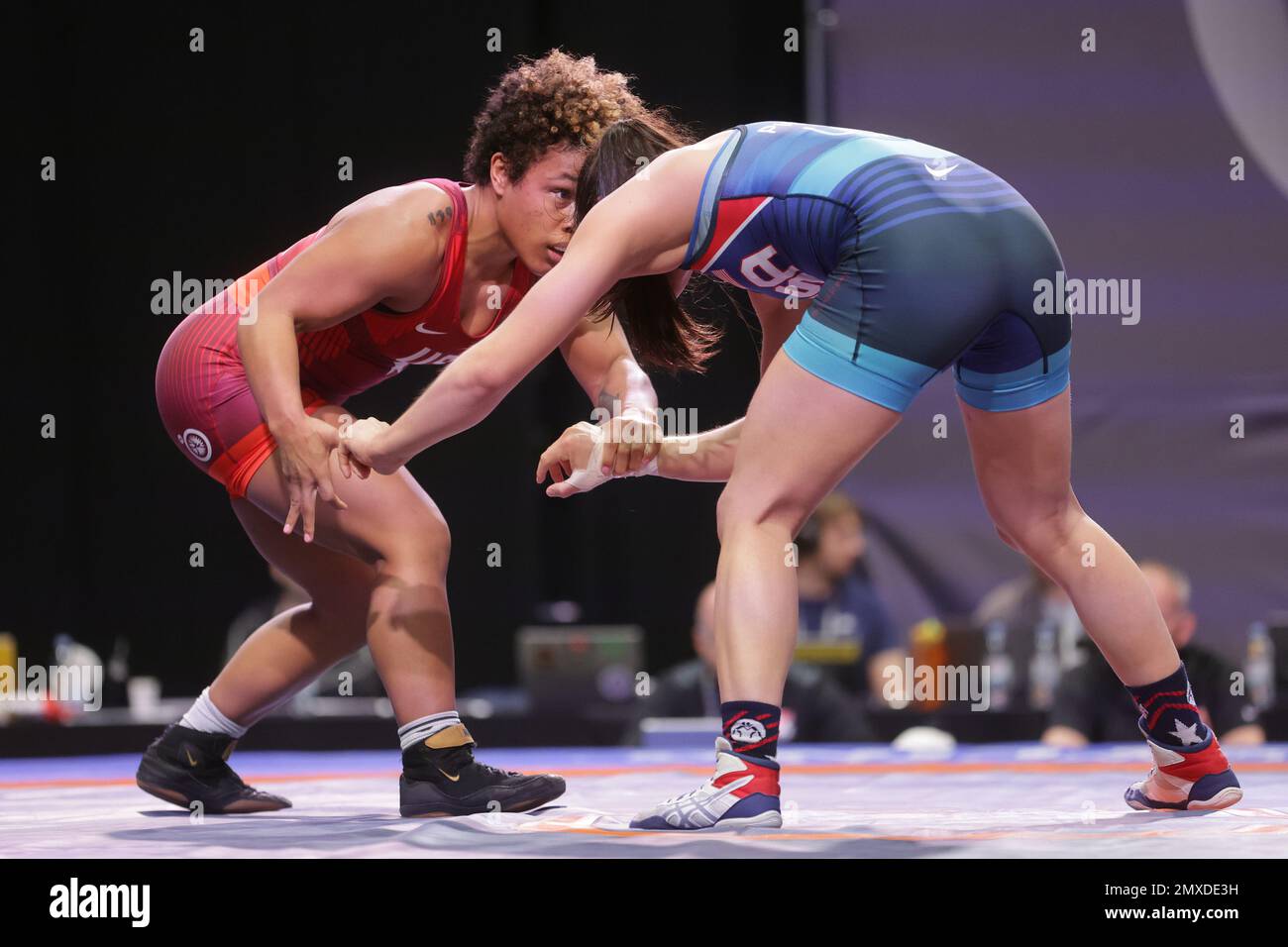 ZAGREB, CROATIA – FEBRUARY 03: Alexandria Junis Glaude of USA (red ...