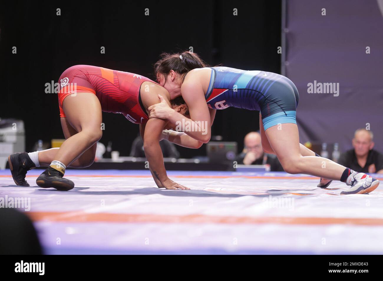 ZAGREB, CROATIA – FEBRUARY 03: Alexandria Junis Glaude of USA (red ...