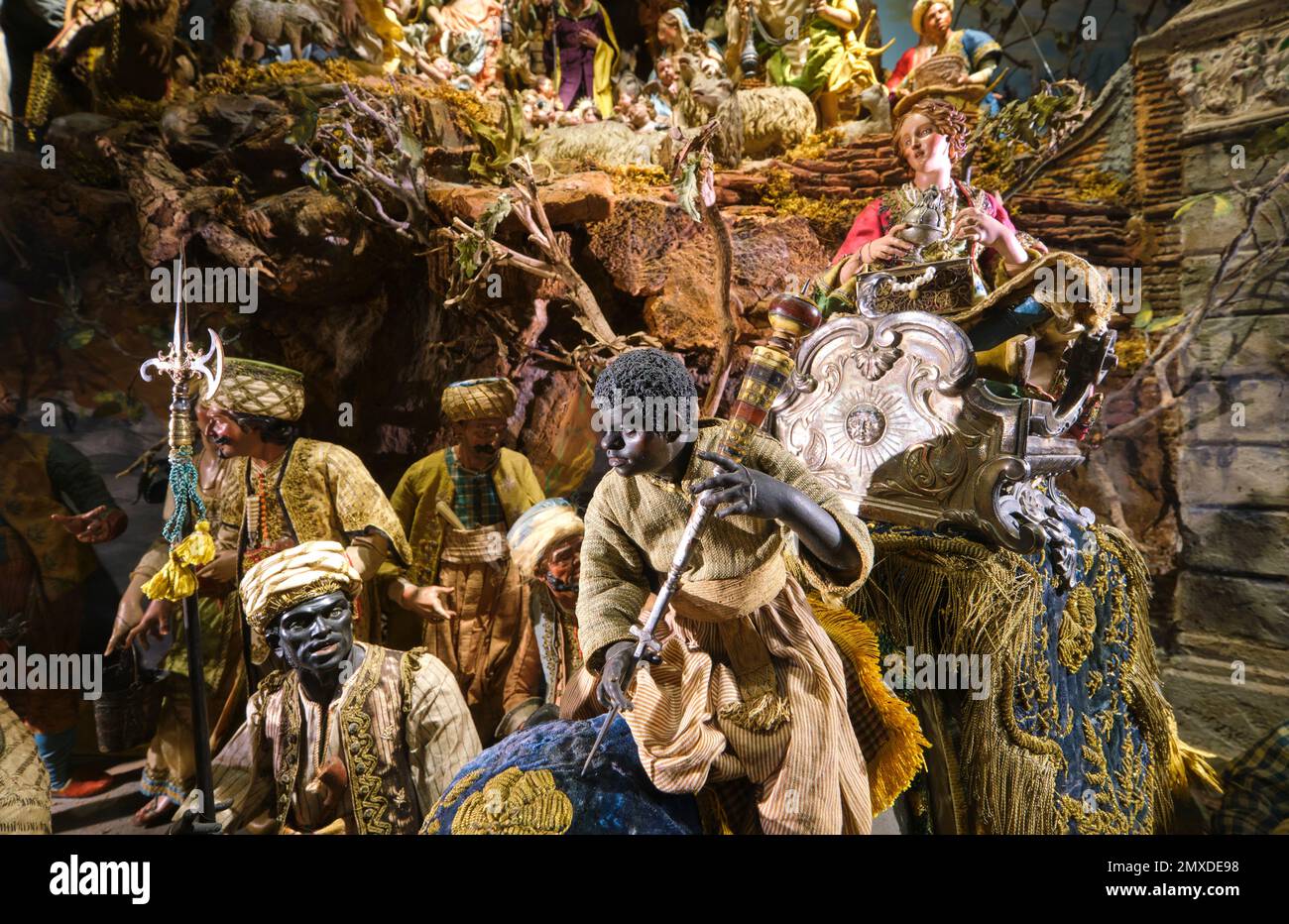 A black worker, slave, drives an animal holding a woman. Part of a ...
