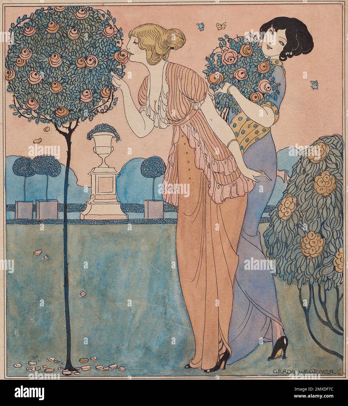 Two young ladies in the rose garden. Museum: PRIVATE COLLECTION. Author ...