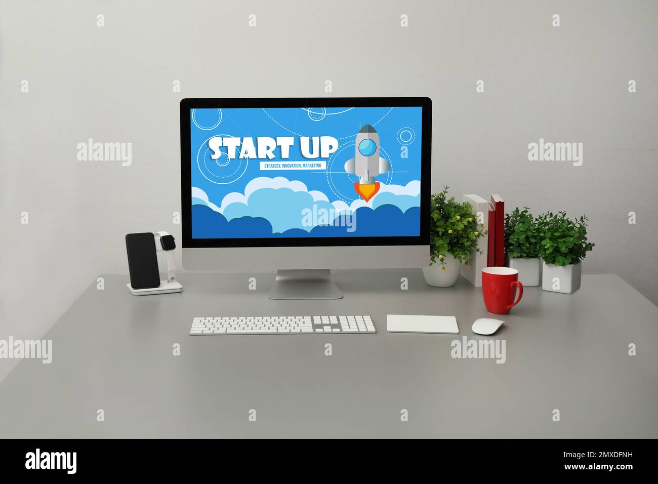 Startup business concept. Workplace with computer in office Stock Photo ...