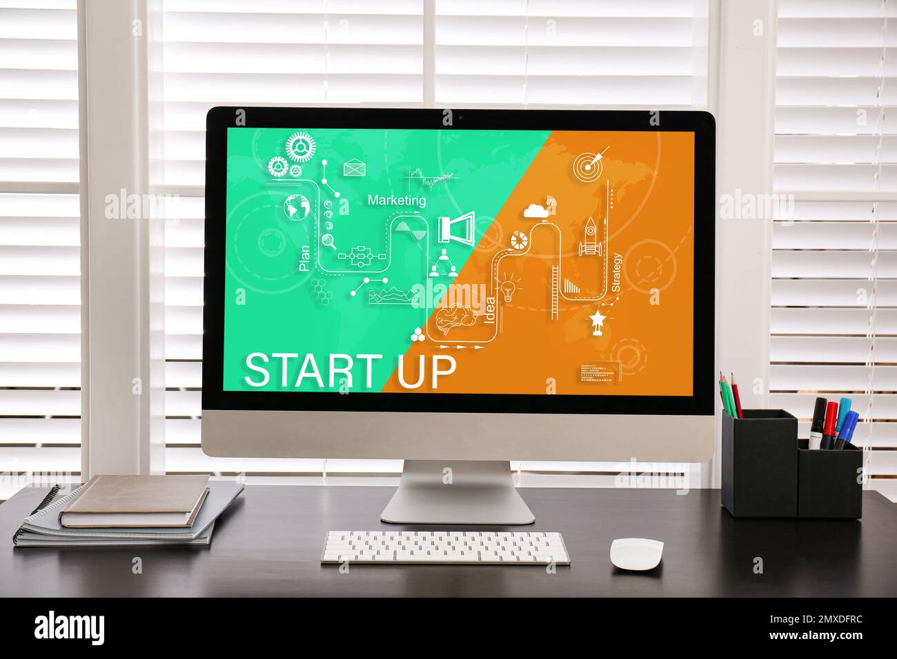 Startup business concept. Workplace with computer in office Stock Photo ...