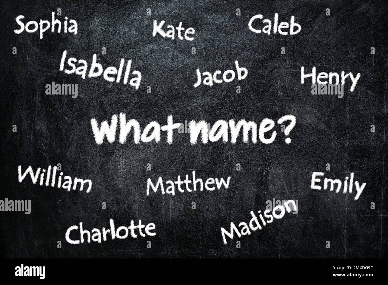Different baby names written on black chalkboard Stock Photo - Alamy