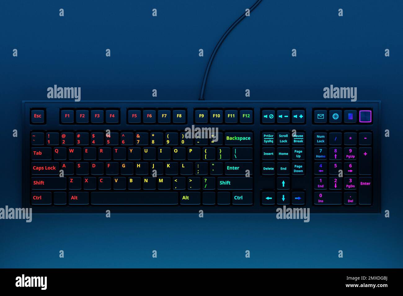 Computer RGB keyboard on black background. 3D rendering of streaming ...