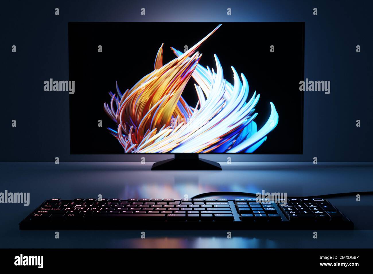 Powerful personal computer. Cozy desktop for gamer, monitor with rgb ...