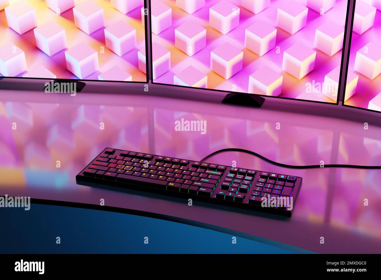 3d illustration, Powerful personal computer gamer with three monitors ...