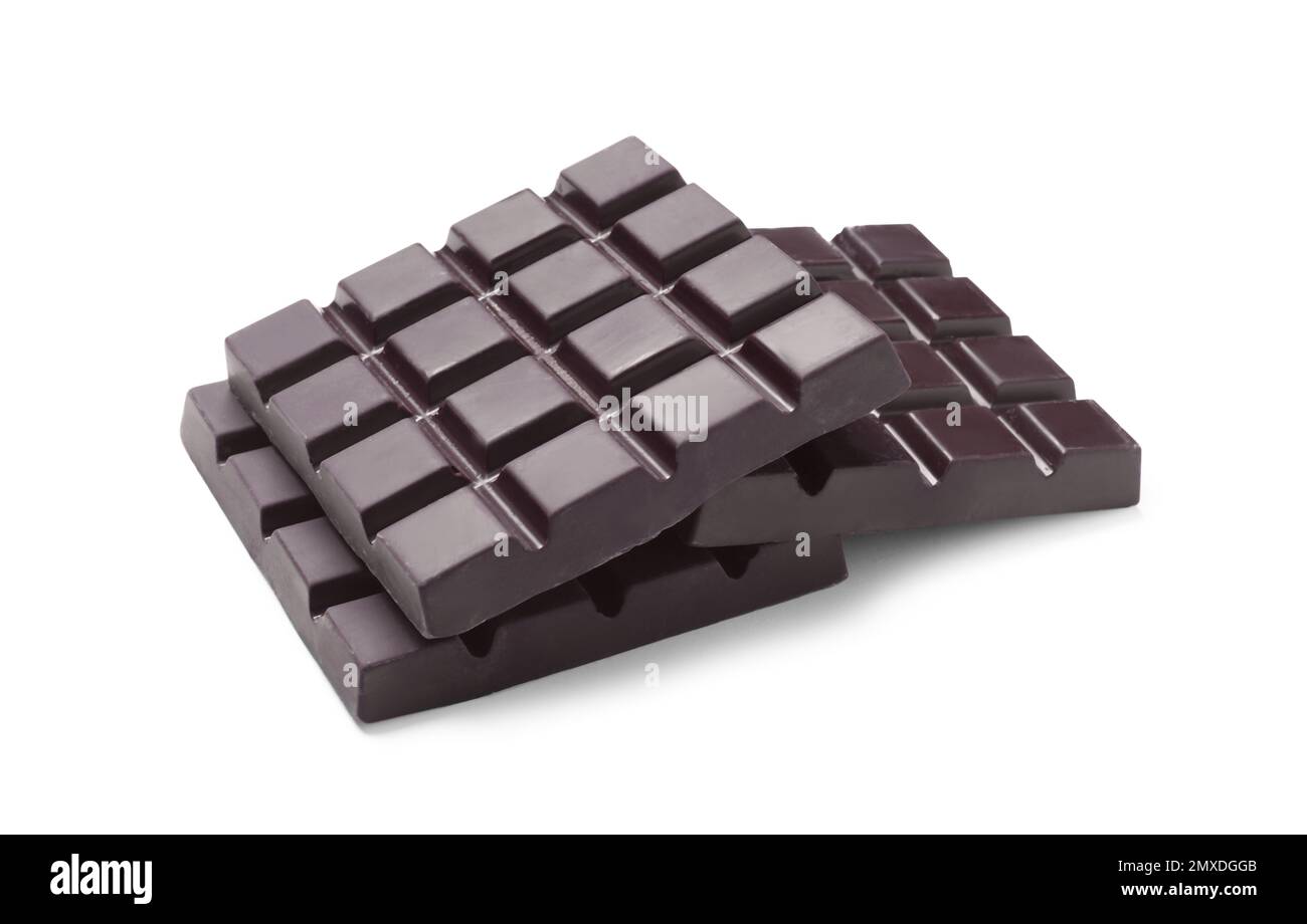 Delicious dark chocolate bars isolated on white Stock Photo - Alamy