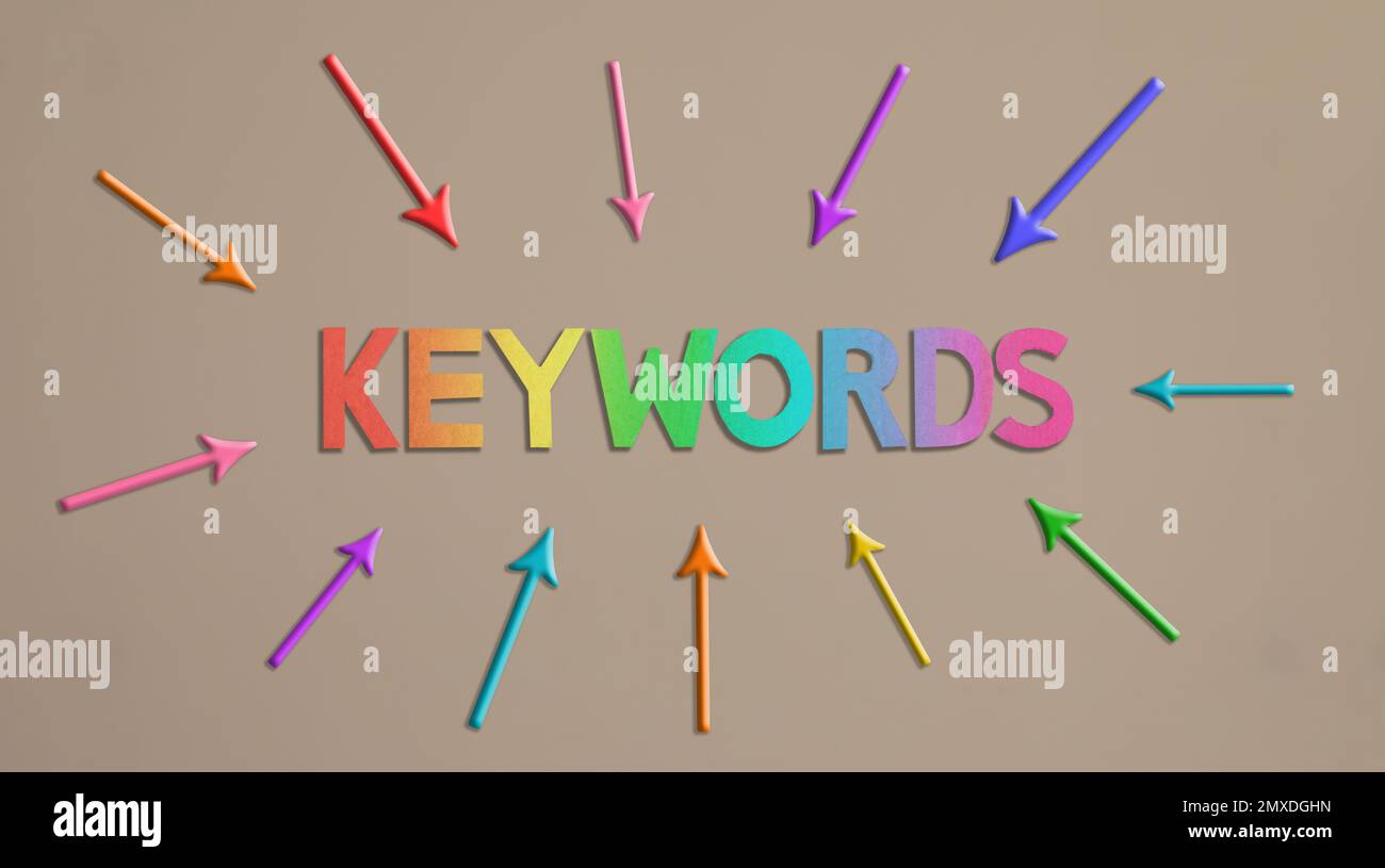 Text KEYWORDS made of color cardboard on light background Stock Photo ...