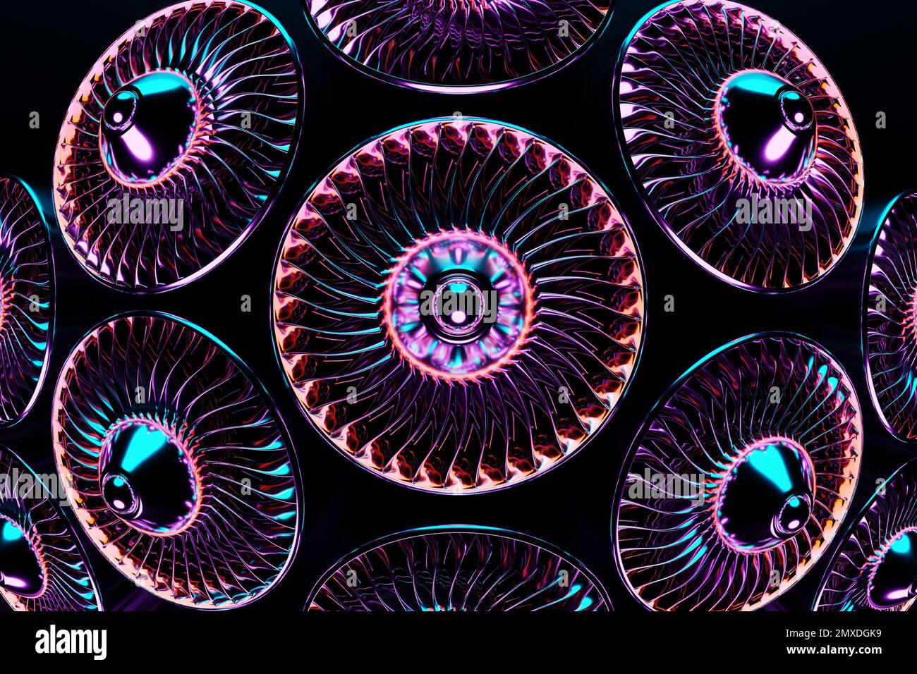 3D rendering future engine rocket turbine technology under blue and ...