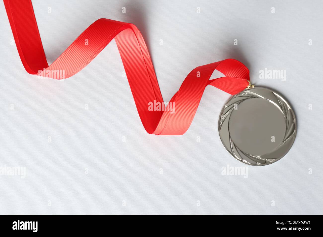 Silver medal on white background, top view. Space for design Stock ...