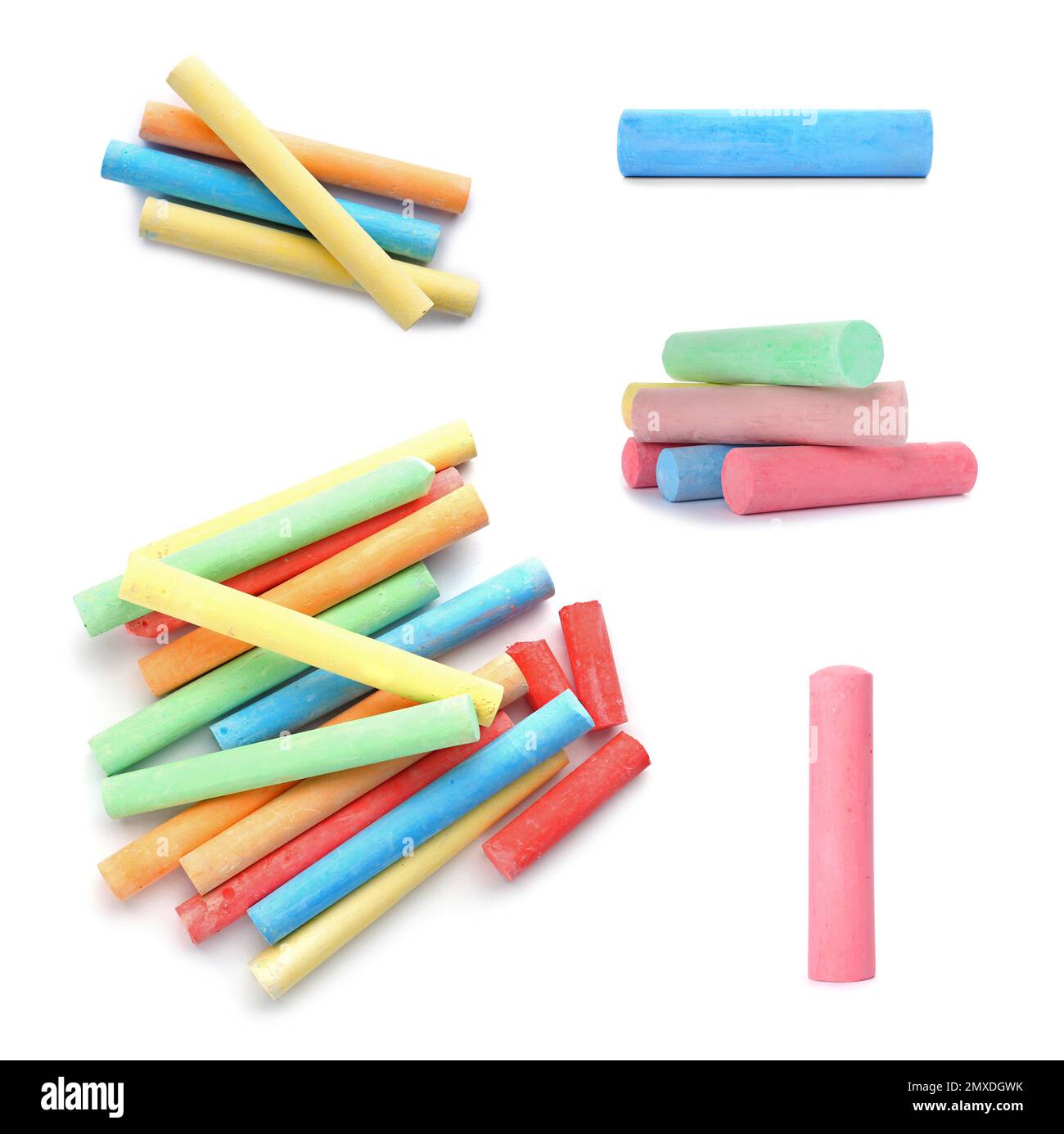 Set with colorful pieces of chalk on white background Stock Photo - Alamy