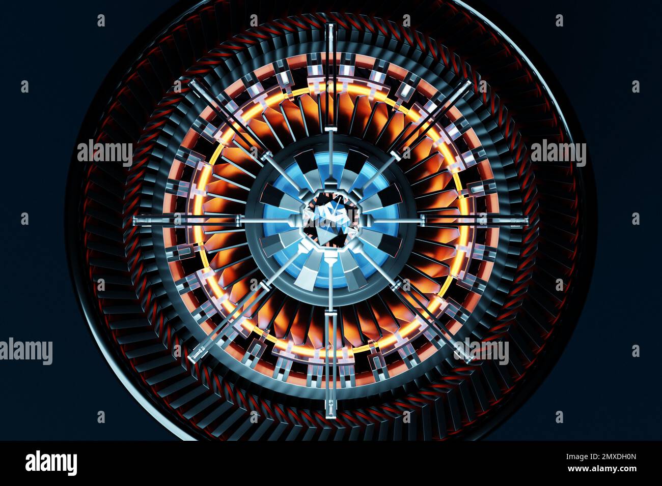Part of rocket on the turbine on black background, 3d illustration ...