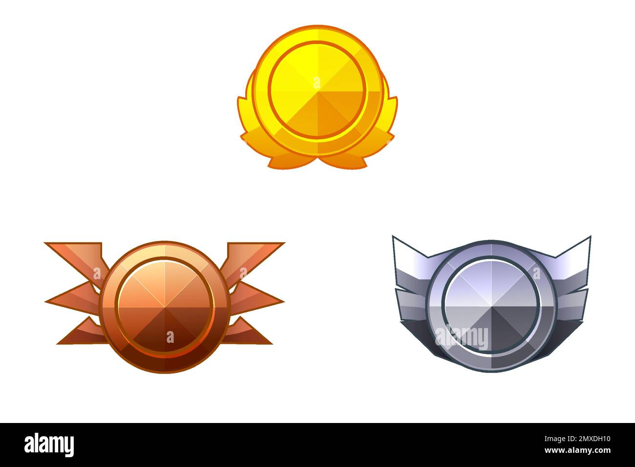 Set of game rank icons isolated. Vector bronze, silver and gold game ...