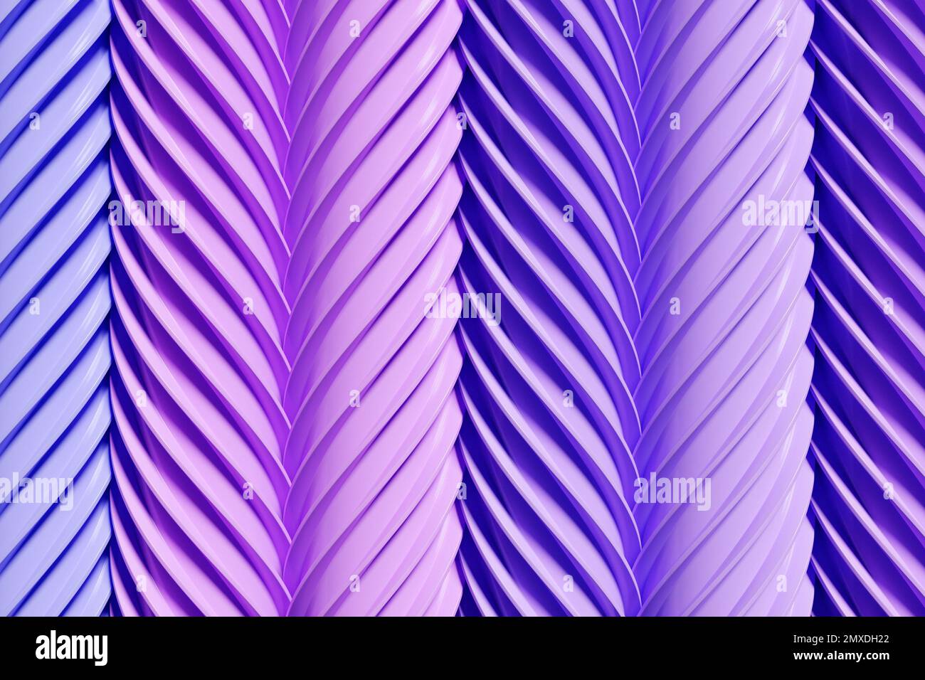 3D illustration purple pipes of an unusual shape on a monocrome ...