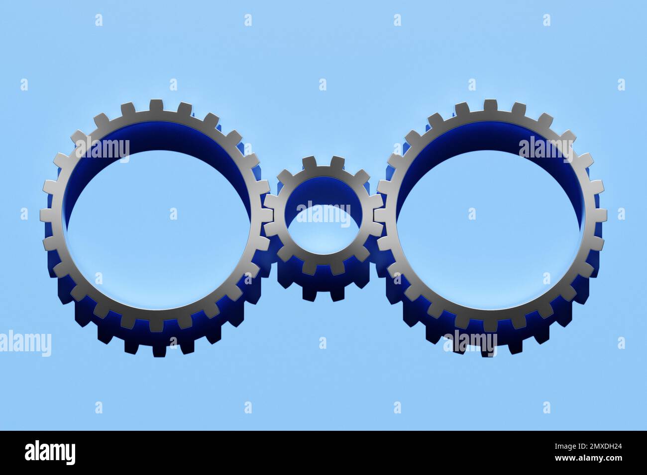 3D illustration, close up of bearings, cogwheel for industry on blue ...