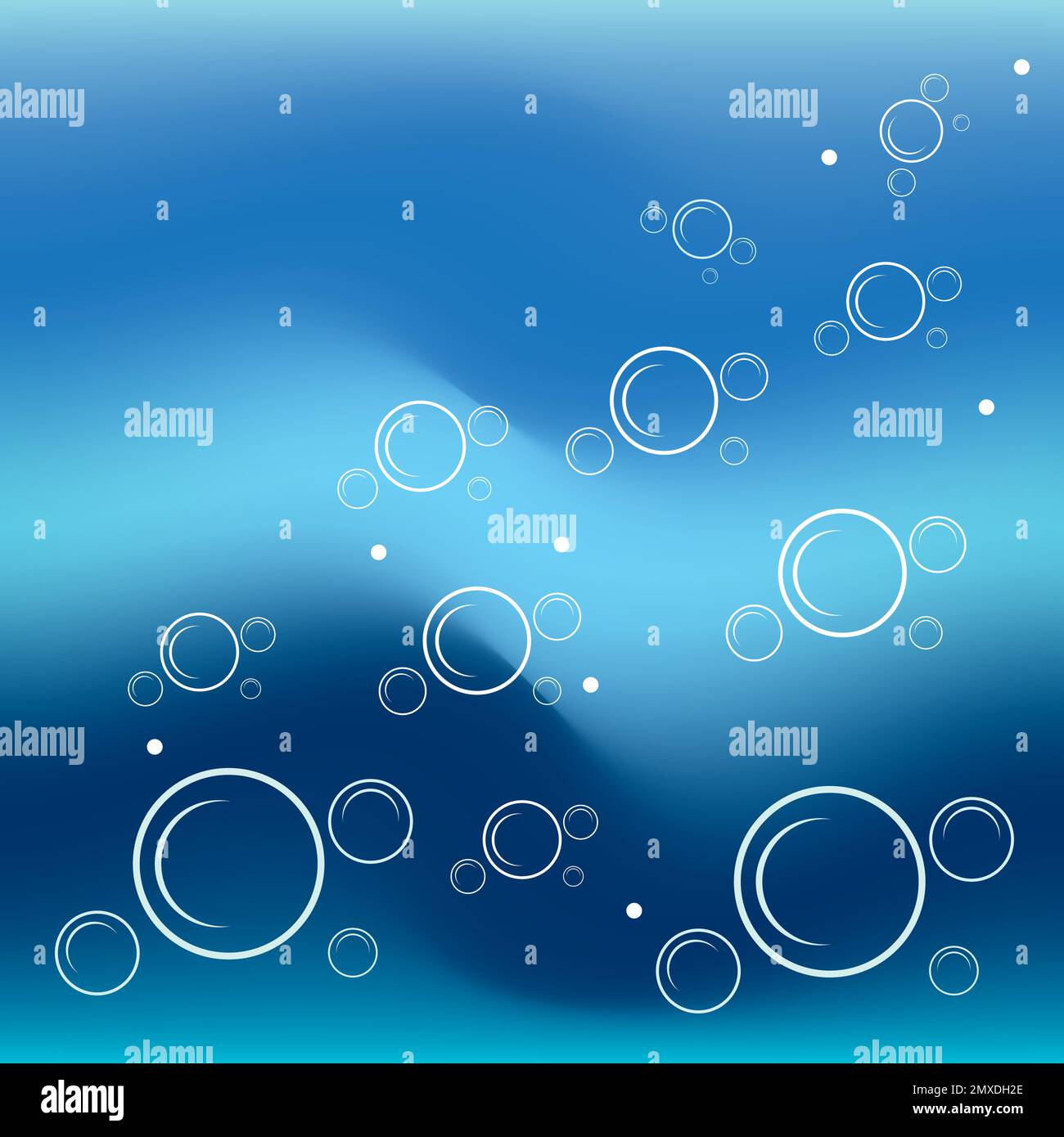Bubbles in water on blue background horizontal seamless pattern. Circle ...