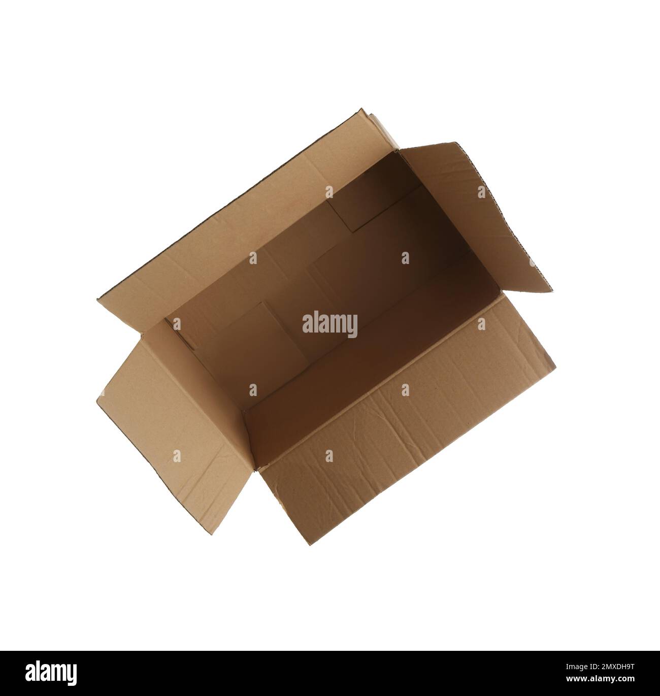 Open empty cardboard box isolated on white Stock Photo - Alamy