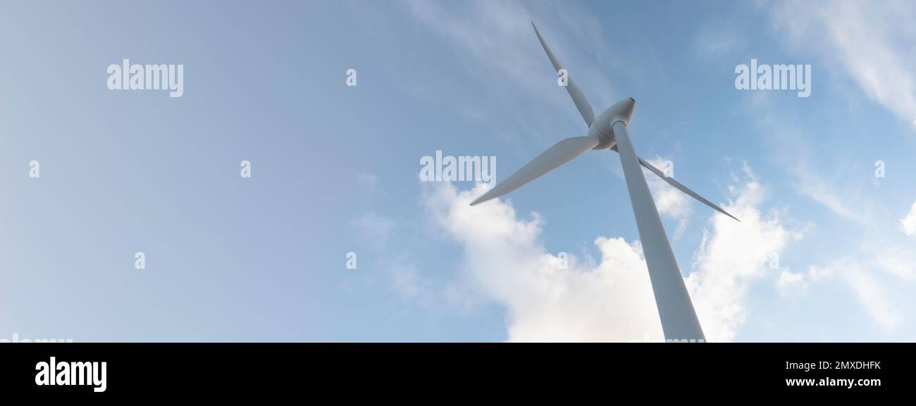 blurred banner windmill farm or wind park, with high wind turbines for ...