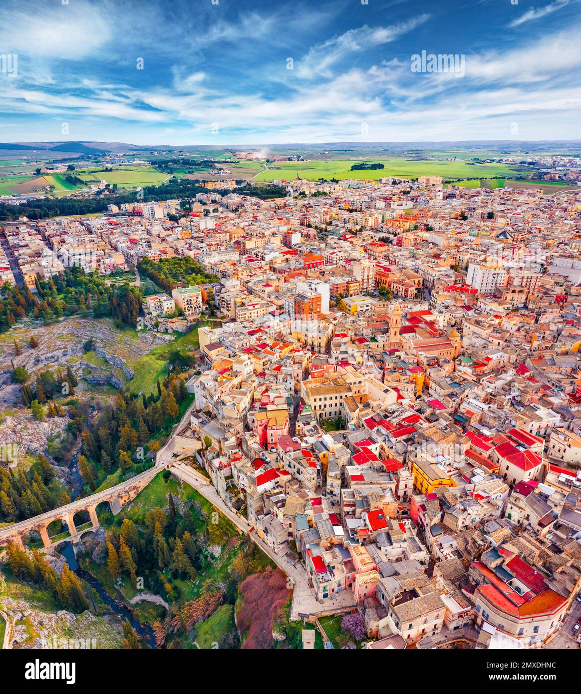 Aerial landscape photography. Colorful morning view from flying drone ...