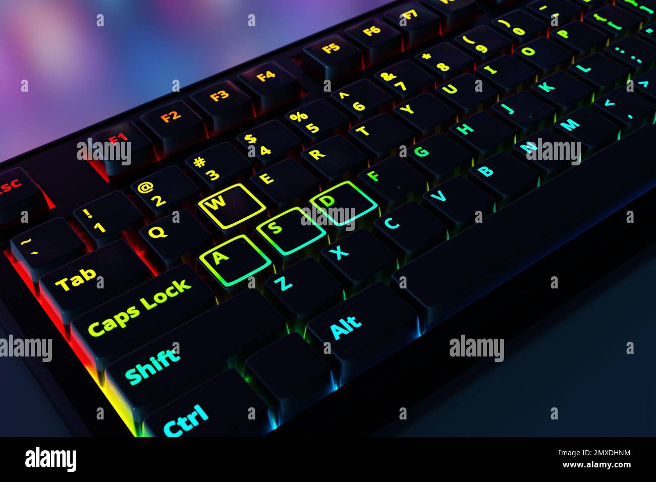 3d illustration, colorful gaming keyboard with LED backlit. Realistic ...
