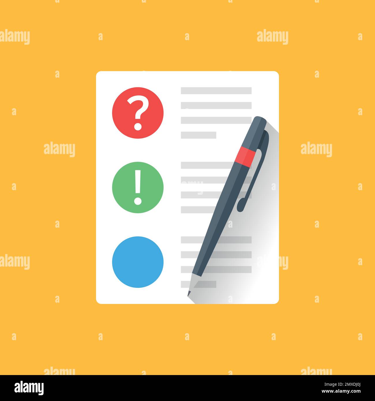 Document with question mark and pen icon in flat style. Quiz survey ...