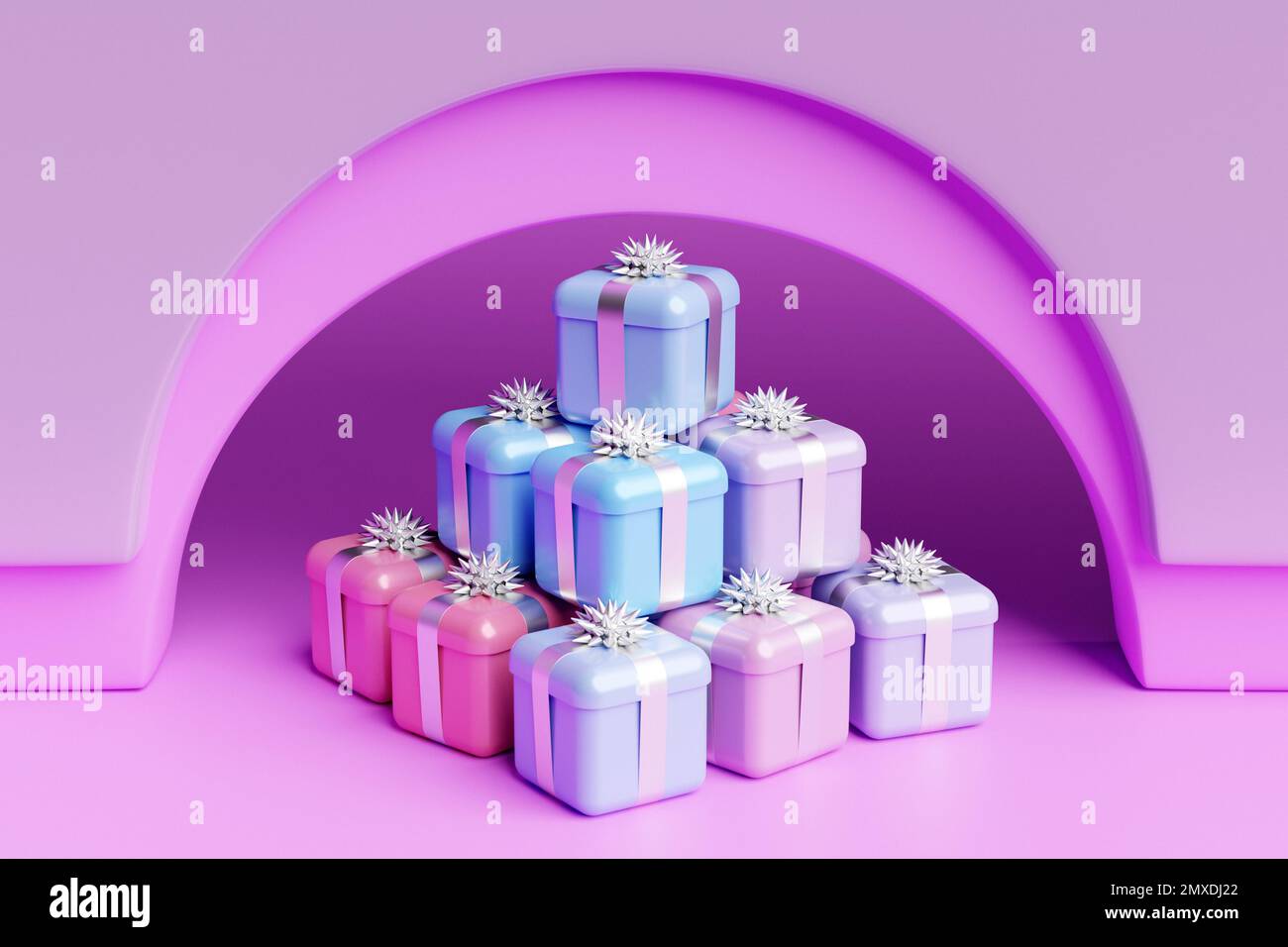 3d illustration, Realistic gift boxes in the form of a slide. Open the ...