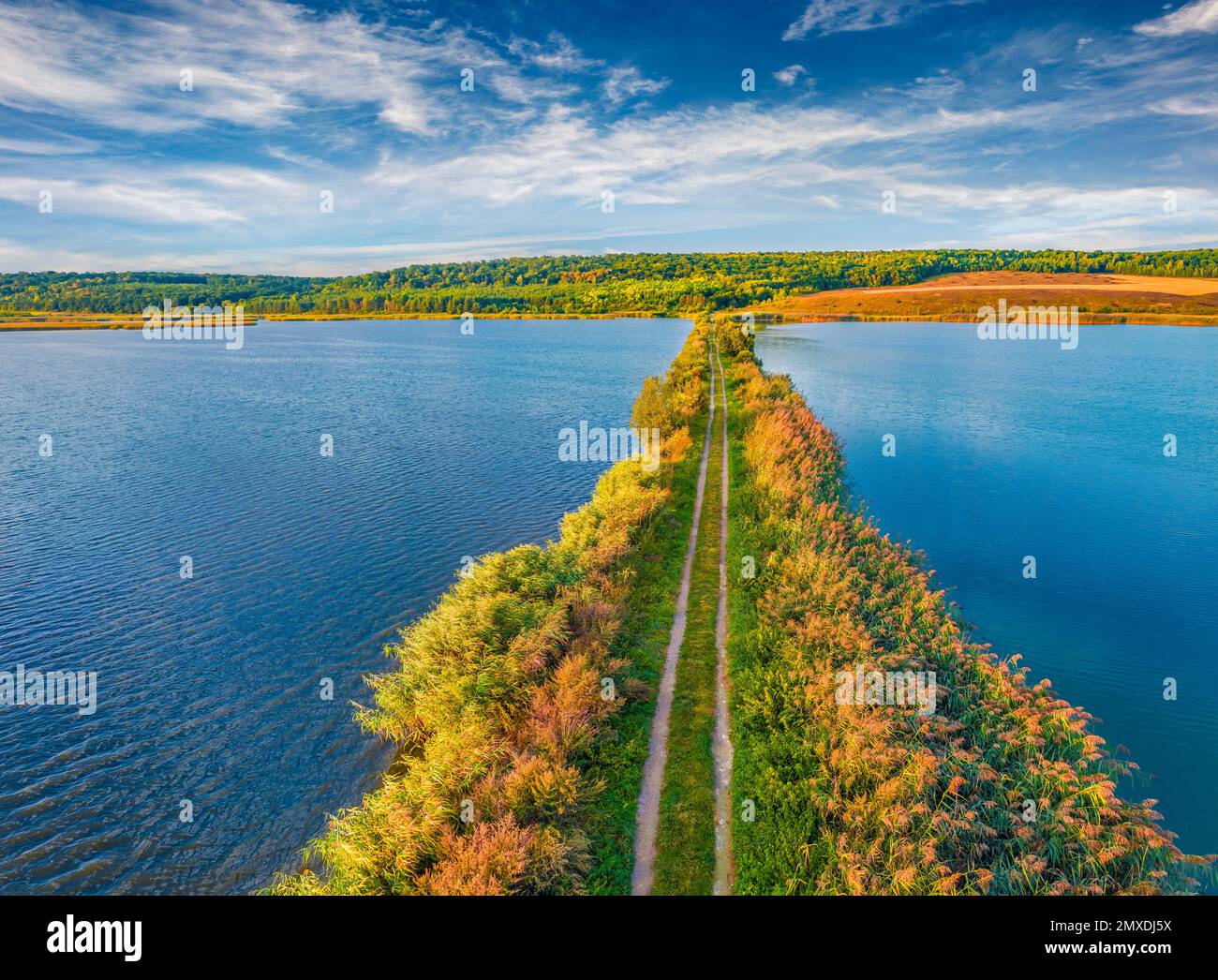 Aerial landscape photography. Attractive summer scene of Vertelka lake ...