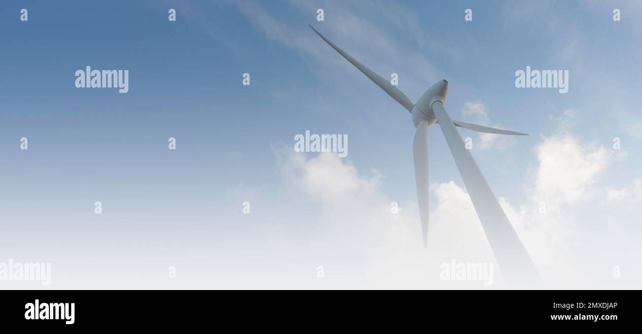 blurred banner windmill farm or wind park, with high wind turbines for ...