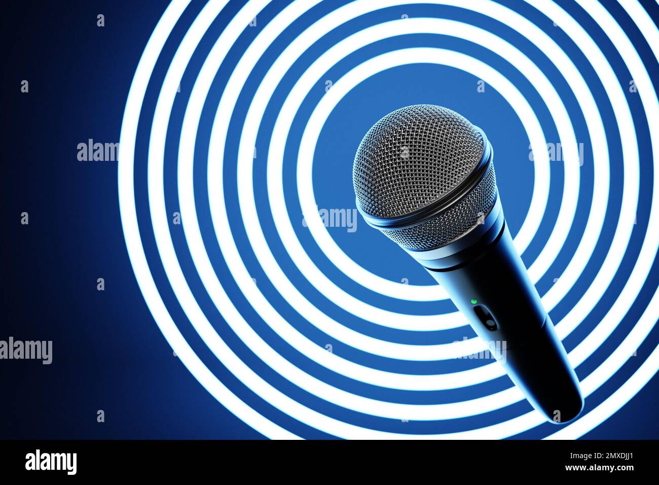 microphone, round shape model o neon background, realistic 3d ...