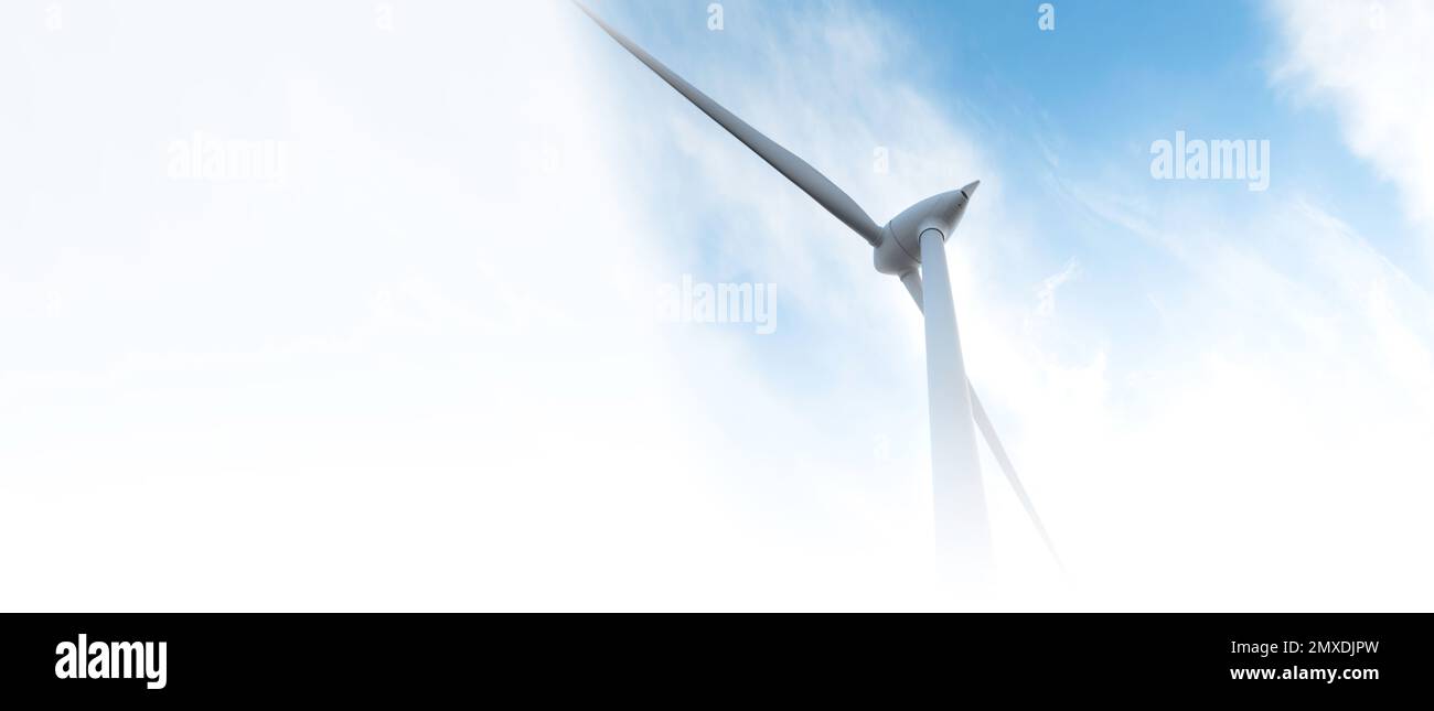 blurred banner windmill farm or wind park, with high wind turbines for ...
