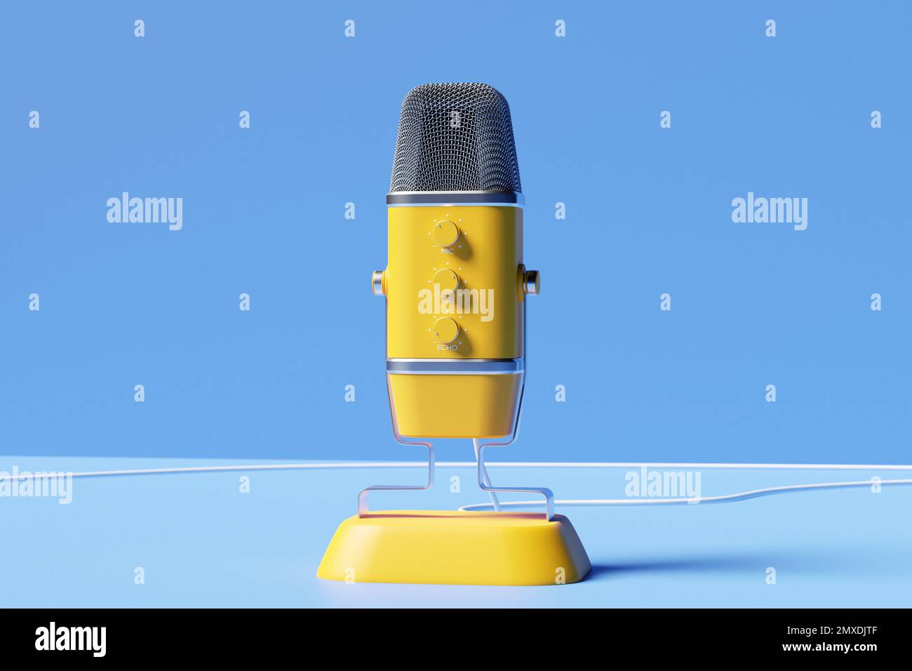 3d illustration, retro yellow microphone on color background. Music ...