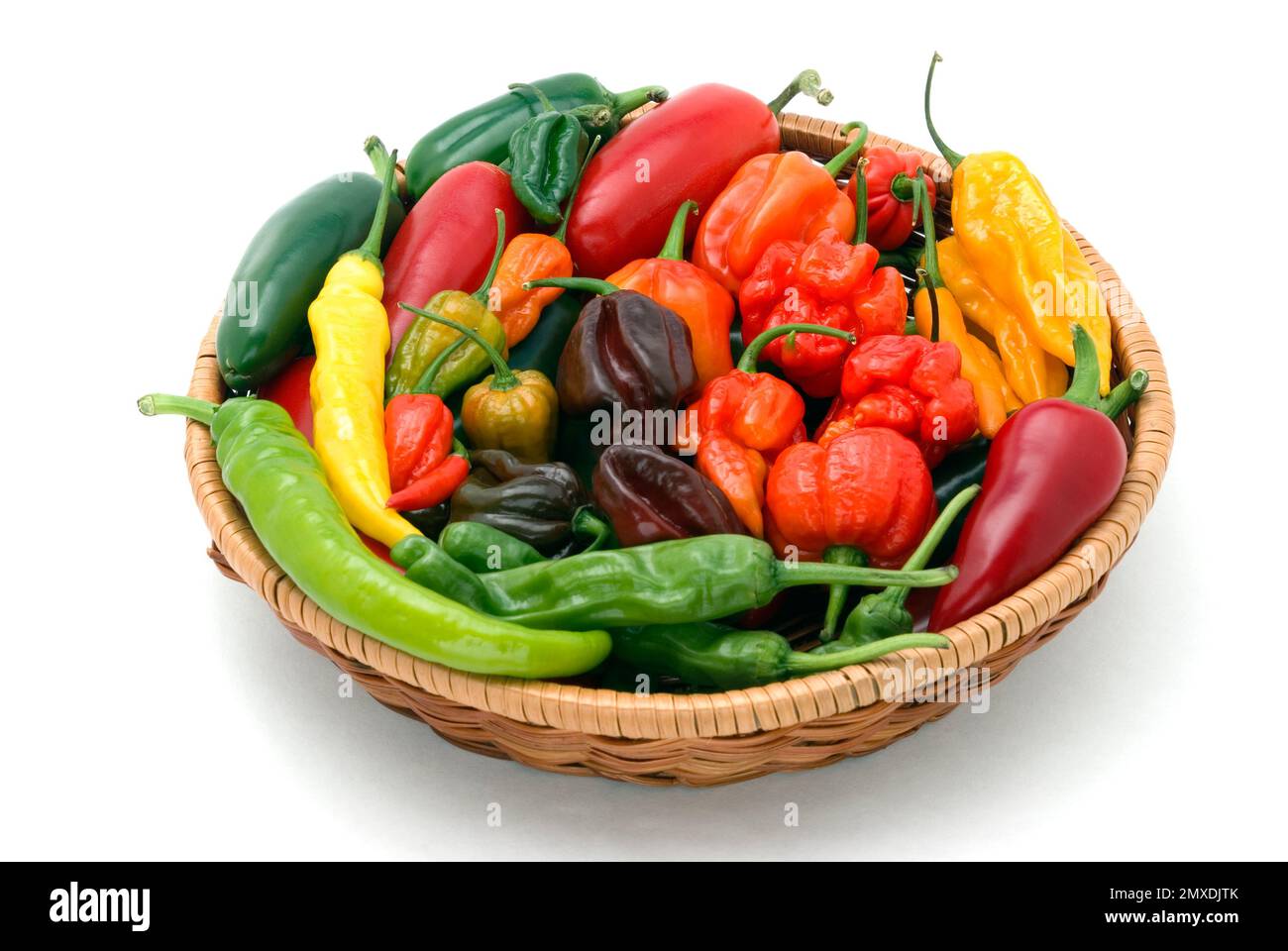 A Basket of Mixed Chili Peppers Stock Photo - Alamy